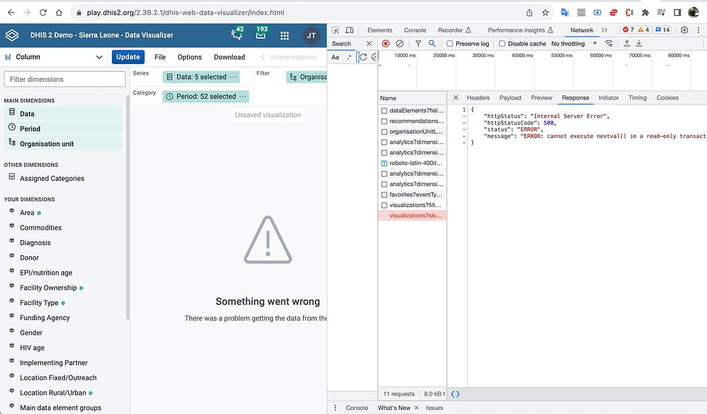 Error while saving as pivot table in datavisualiser for period Fixed Weekly : cannot execute ...