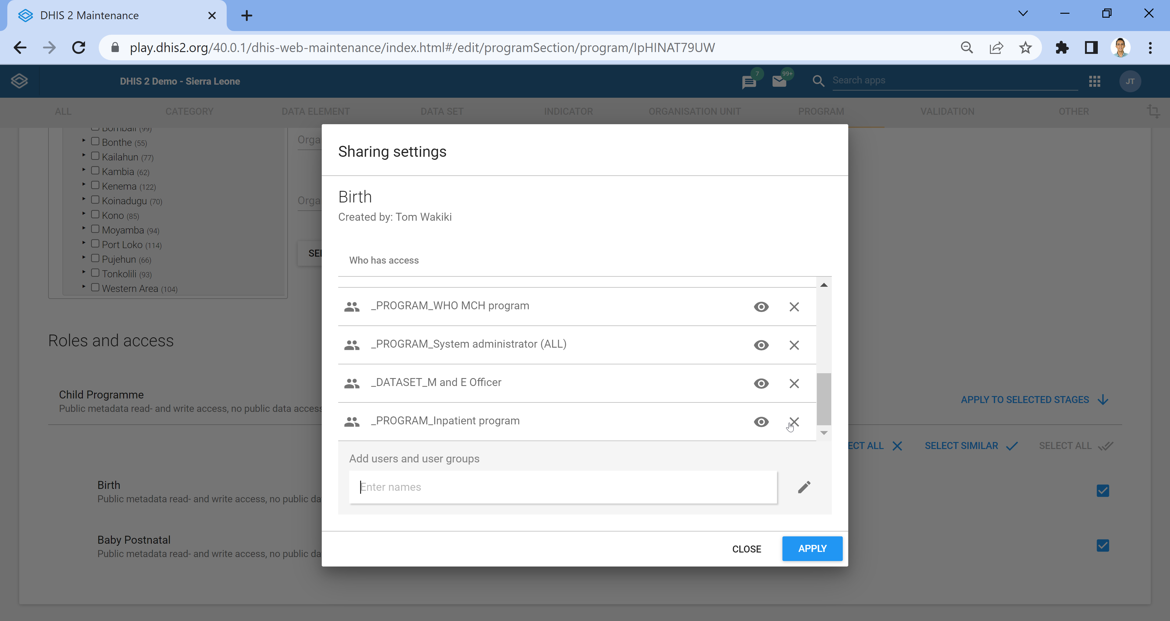 Can We Hide Program Stage Based On User In Dhis2 Support Assistance Technique Dhis2 Community